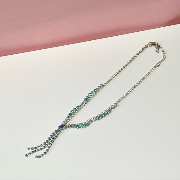 Vintage | Jewelry | Vintage Retro Bling Blue Rhinestone Necklace | Poshmark